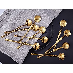 10 Pcs Flower Spoon Coffee Teaspoon Set, Stainless Steel Tableware Creative Dessert Spoons Sugar Spoon Coffee Spoon Teaspoon Ice-Cream Spoon Mixing Spoon Stir Bar Spoon Ice Tea Spoon (Gold)
