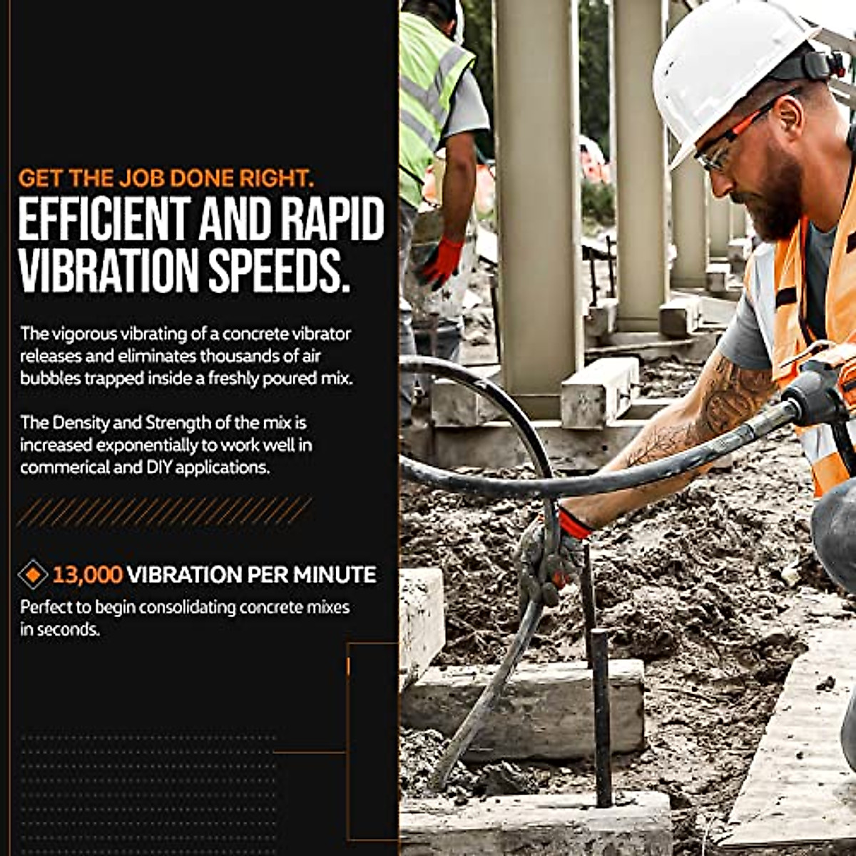 SuperHandy Concrete Vibrating Power Tool, 13k VPM, 4.9 Ft Flex Hose Immersion Shaft, Cement Vibrarator, Electric Corded Handheld, 110VAC 1HP Motor - Remove Air Bubble, Level & Mix Concrete