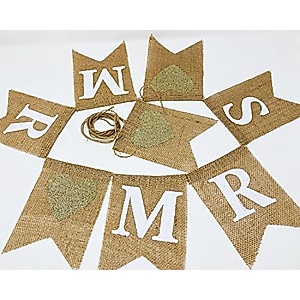 Shimmer Anna Shine Mr and Mrs Burlap Banner for Wedding Party Decorations