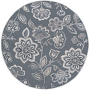 Emmalyn Transitional Floral Gray Round Area Rug, 8' Round