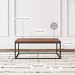 Nathan James Doxa Modern Industrial Coffee Table Wood in with Metal Rectangle Frame, Dark Brown/Black