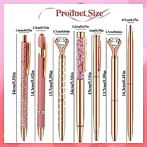 Vin Beauty 7 Pcs Rose Gold Ballpoint Pen Set Metal Crystal Diamond Pen Liquid Sand Glitter Ballpoint Pens Black Ink Retractable Pen Gifts for Wedding Office School Desk Supplies