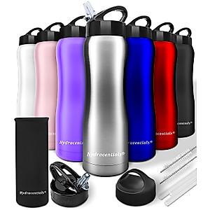 Hydracentials Insulated Stainless Steel Metal Water Bottle with Straw Lid - Vacuum Insulated Water Bottles, Keeps Hot and Cold - Sports Canteen Bottle (Steel, 25oz)