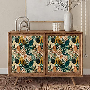 MuralPeel Boho Brown/Green/Yellow Leaf Botanical Plants Peel and Stick Wallpaper Vintage Easy Peel Off Contact Paper Self Adhesive Removable Stick on Wall Paper for Kitchen Cabinet Renter Friendly