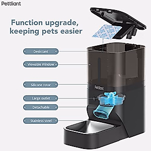 Pettliant Automatic Cat Feeders with APP Control, 2.4G WiFi Automatic Dog Feeder with Stainless Steel Bowl & 30s Voice Recorder, Pet Feeder can Timed to Feed Dogs/Cats up to 9 Meals Per Day - 4L