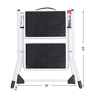 Delxo Step Stool Folding 2 Step Ladder Heavy Duty Steel Sturdy Wide Pedal Lightweight Anti-Slip Portable & Collapsible Two Stool Ladder Kitchen Closet 2 Step Stools for Adults White Stepladder