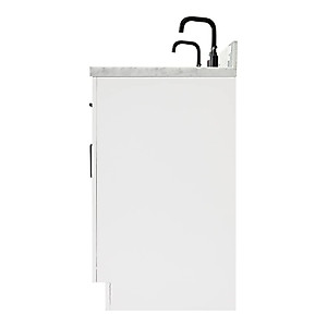 DKB Isabella Double Vanity 73" White with 1.5" Edge Italian Carrara Marble Countertop & Splash, Rectangular Sinks, 4 Soft Closing Doors, 6 Full Extension Dovetail Drawers, Toe Kick, Matte Black