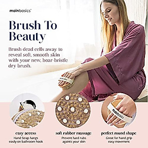 MainBasics Dry Body Brush Exfoliating Body Scrubber - Boar Bristles & Massage Nodules for Dry Skin, Blood Circulation, Cellulite Treatment, and Lymphatic Drainage