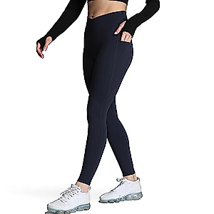 Aoxjox Trinity High Waisted Yoga Pants with Pockets for Women Tummy Control Cross-Waist Buttery Soft Crossover Workout Leggings (Black V-Waist, Medium)