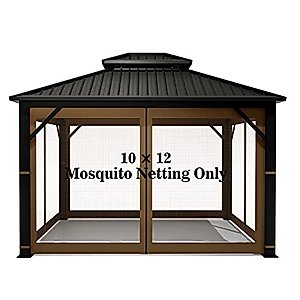 Gazebo Universal Replacement Mosquito Netting – Hugline 10' x 12' Outdoor Mesh Netting Screen 4-Panel Sidewall Curtain with Zipper (Brown)