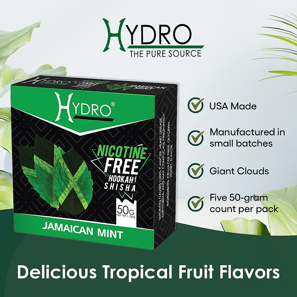 Hydro Hookah Flavors Shisha Strawberry, Mango, Peach, Grape, Melon, Coconut, Guava, Chocolate Mint, Lemon Mint, Jamaican Mint, Watermelon Mint Flavors & More, 50-Gram Packs (Pack of 12)