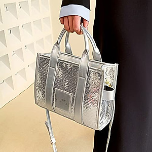 JQWSVE The Tote Bag for Women - Sequins Leather Tote Purse Designer Handbag Luxury Shoulder Crossbody Bag for Office Travel