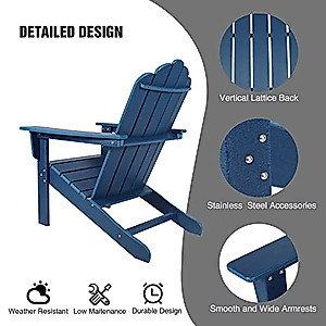 Piamomso Folding Plastic Adirondack Chair, All Weather Resistant Fire Pit Chair for Outside Patio Lawn Garden Backyard Deck, Blue