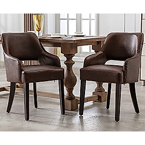 Kmax PU Leather Dining Chairs Set of 2 Upholstered Side Chairs Farmhouse Accent Chairs with Open Back Wood Legs for Dining Room Guest Room Restaurant, Brown
