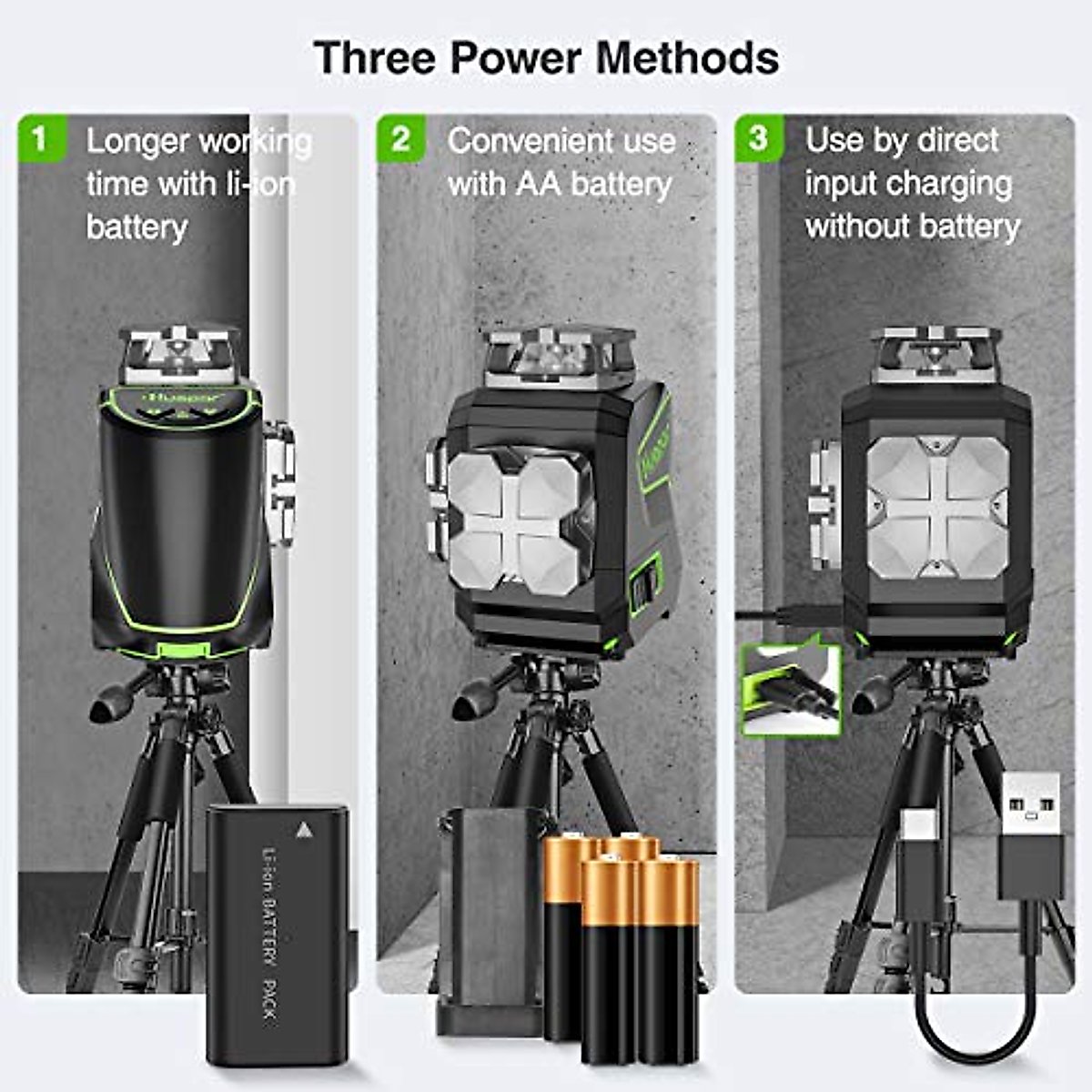 Huepar Laser Level 2x360 Self-Leveling Cross Line Laser with Bluetooth Connected, 360° Green Beam Leveling and Alignment Laser Tool with Metal Laser Window, Li-ion Battery&Magnetic Base Included-S02CG