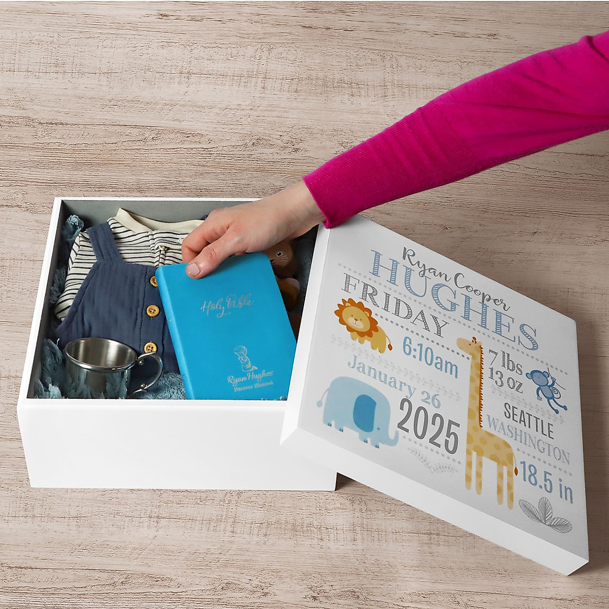 Let's Make Memories Personalized Baby's First Keepsake Box - Memento Storage - Memories Box - Nursery Décor - For Girls - 6" Hx12 Square