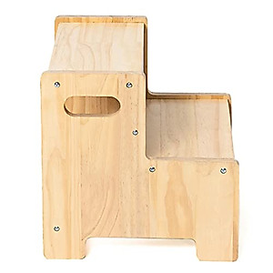Toddler Wooden Step Stool for Kids Bathroom Potty Training and Reaching High, 2 Step-up Seat Ladder, Solid Wood Structure of Strong Durability, Natural Wood