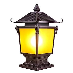 MODEBHD European Glass Lantern Column Lamp Post Lamp Chinese Outdoor Garden Lamps Wall Lamp Waterproof Home Villa Wall Pillar Street Light E27 Decoration Table Light, 23cm* 37cm