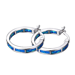 925 Sterling Silver Hoop Earring, Opal Small Hoop Earring for Women, Hypoallergenic Jewelry Cubic Zirconia Huggie Hoop Earrings Blue and White