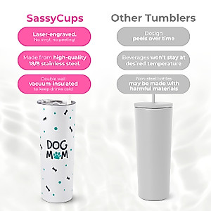 SassyCups Dog Mom Tumbler with Straw | Vacuum Insulated Stainless Steel Dog Themed Travel Mug | Cute Cup For Dog Lover | New Dog Owner | Dog Items For Women | From Dog (20 oz, White, Mint, Black)