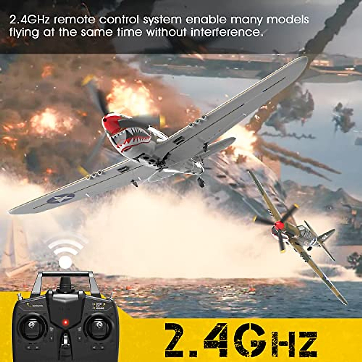FLYCOLOR Volantexrc P40 Fighter RC Airplane 2.4Ghz 4CH Remote Control Aircraft Ready to Fly 761-13 Radio Controlled Plane for Beginners with Xpilot Stabilization System RTF