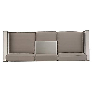 Christopher Knight Home Cape Coral Outdoor Loveseat Sofa with Tray, Khaki