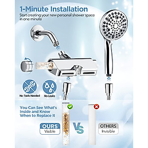 MakeFit Filtered Shower Head with Handheld Combo - Dual 2-in-1 Spa System with Massage Shower Head and 10 Modes Hand Held High Pressure Buit in Power Wash Mode (Chrome)