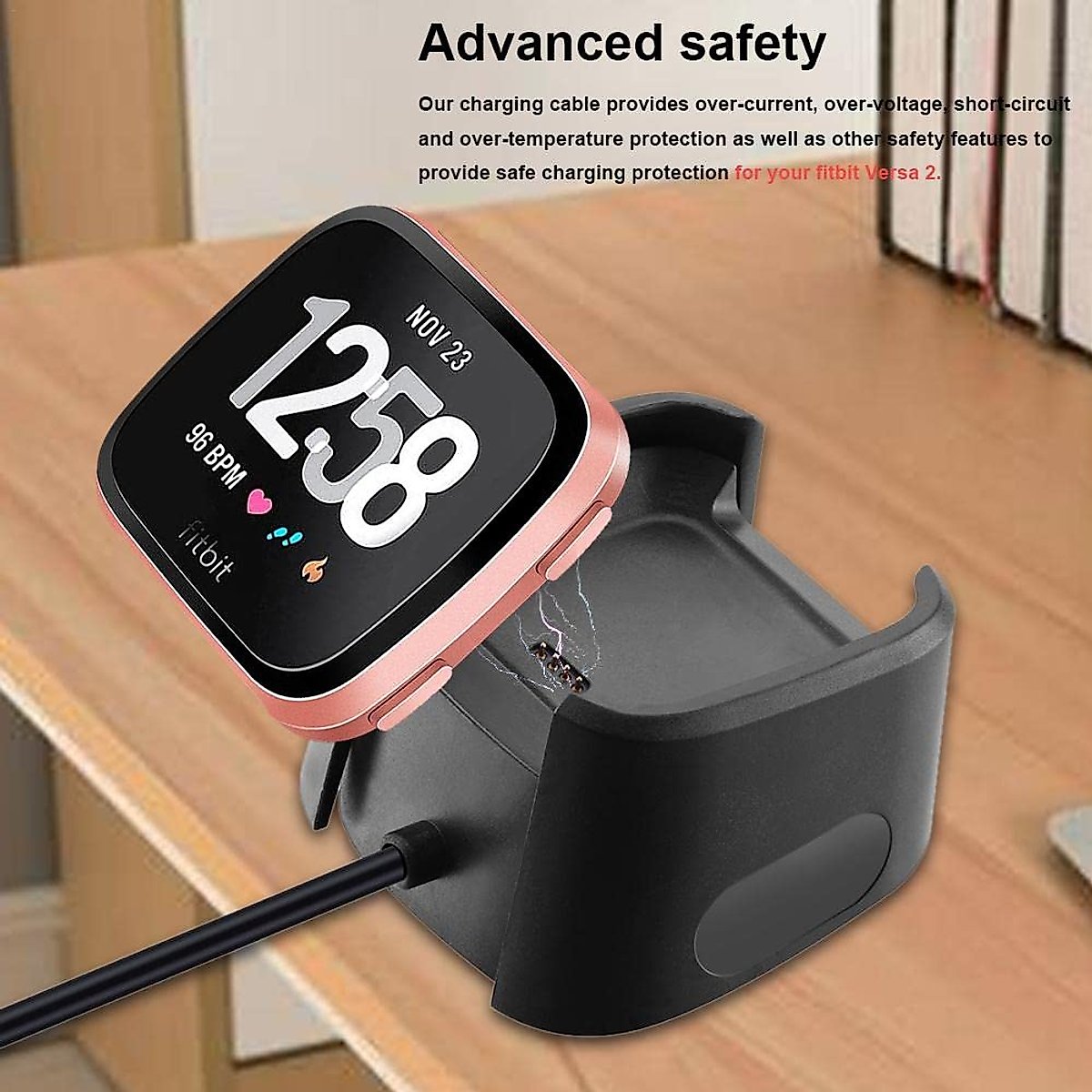 Charger Compatible with Fitbit Versa 2, Replacement Charging Cable Dock Cradle with 3.3ft USB Cord for Fitbit Versa 2 Smartwatch[2 Pack]