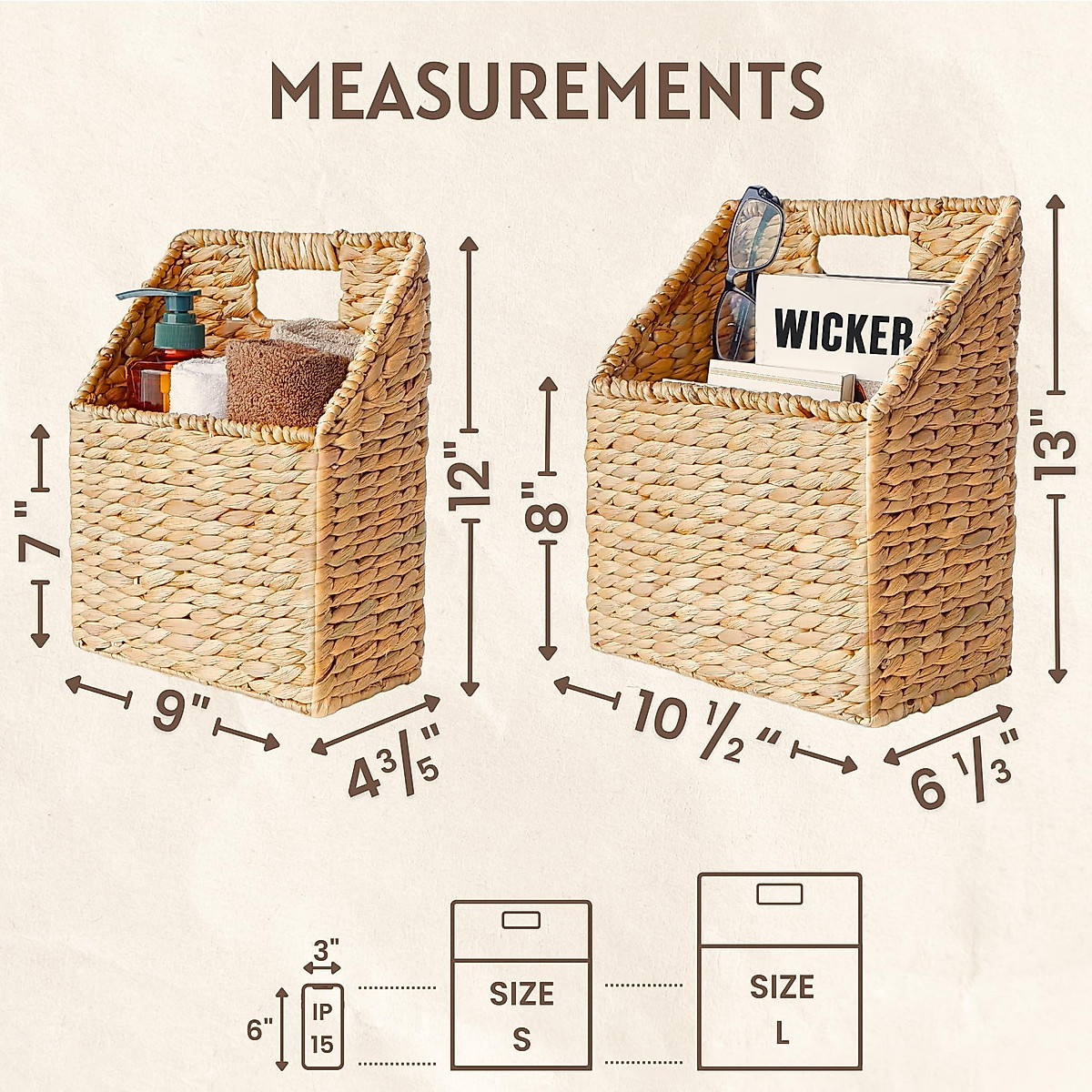 CHI AN HOME Wicker Hanging Storage Baskets, Set of 2 Hanging Wall Baskets, Mail Baskets for Wall, Hanging Baskets for Organizing Files, Books, Accessories