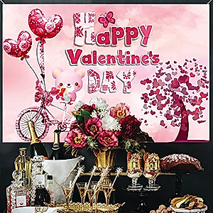 Valentines Day Party Banner Decorations - Pink Happy Valentine's Day Photo Props Backdrops Decor, 6x4ft Large Backgrounds for Love Wall Outdoor Garden Decor, Washable Tablecloth for Party Supplies