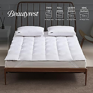 Beautyrest Tencel/Cotton Blend Featherand White Down Fiber Matress Topper with Elasticized Anchor Bands