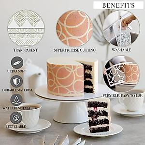 18 PCS Cake Stencils Set - Templates with Scraper and 50 Pins for Decorating Dessert Baking Buttercream Icing Molds Lace Mermaid- Mesh Floral Reusable Spray Fondant Cookie Wedding