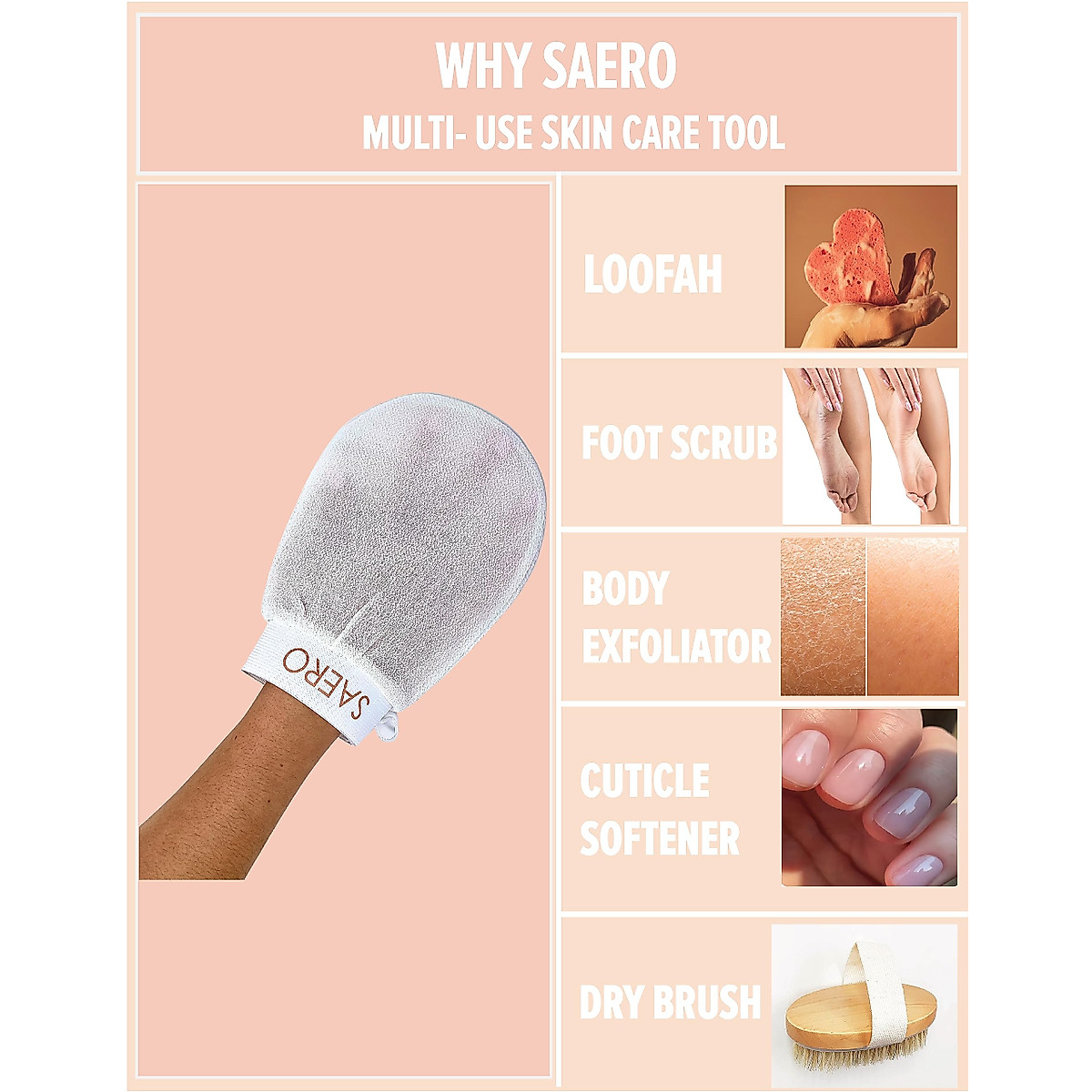 SAERO Exfoliating Glove (2pcs) - 100% Vegan Viscose Body Scrub Glove – Traditional Kessa Korean Washcloth – Ideal for Self-Tan Removal & Keratosis Pilaris Treatment