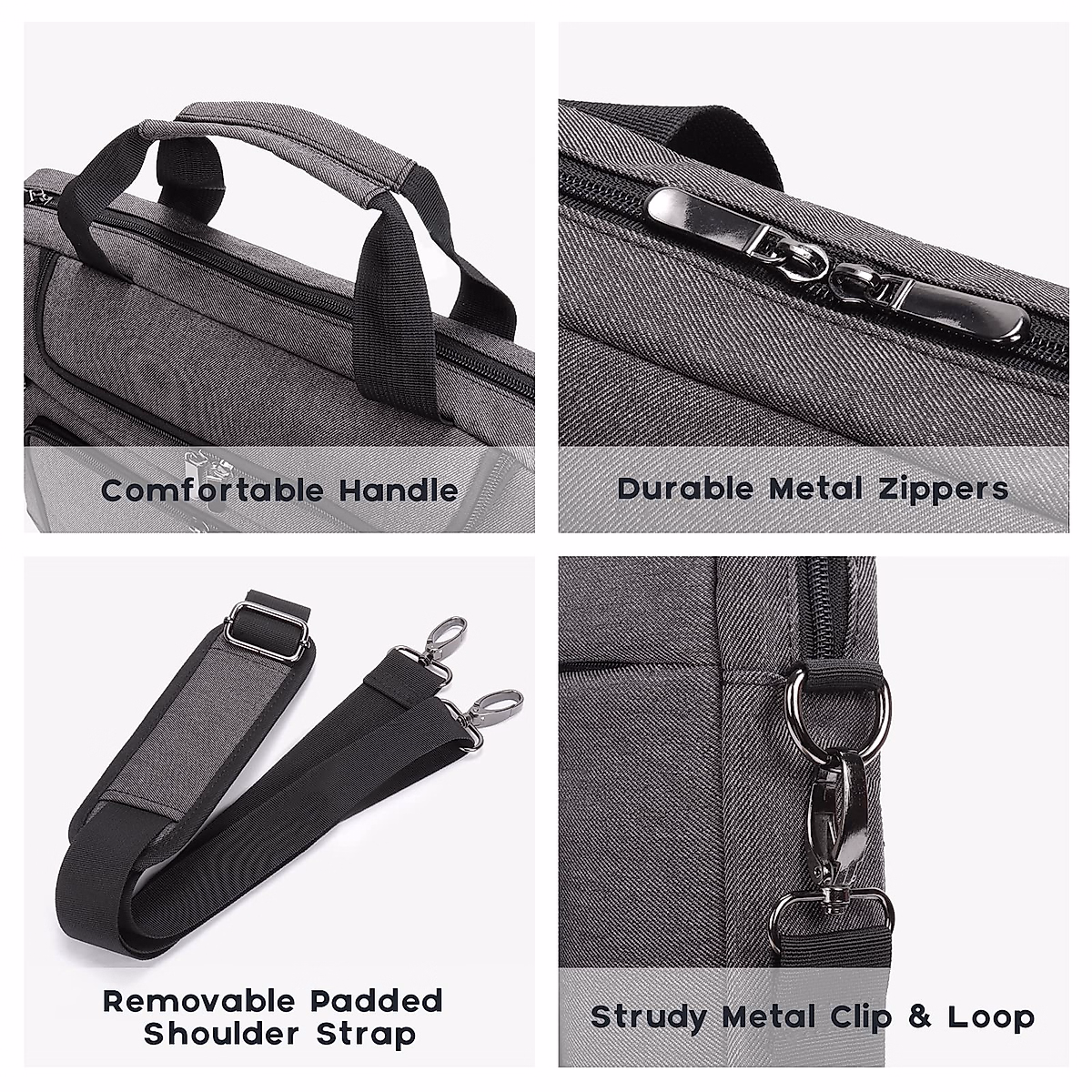 BERTASCHE Laptop Bag 17.3 inch for Men, Laptop Case Computer Bag for Work Business Trip Laptop Carrying Case w/Shoulder Strap Grey