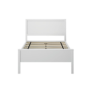 Max & Lily Twin Bed, Solid Wood Twin Bed Frame with Panel Headboard, Kids Twin Bed with Wood Slat Support, No Box Spring Needed, White