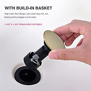 Brushed Gold 2 Pack Pop up Drain Stopper with Overflow, Push Button Sink Drain for Bathroom Sink Vessel Sink Vanity Sink, Pop up Sink Drain Bathroom Sink Drain, Push Sink Stopper