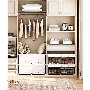 HOOBRO 8 Cube Shoe Rack with Door, Shoe Organizer, Shoe Storage Cabinet for Closet, Holds 32 Pairs of Shoes, Plastic Panel, Entryway, Hallway, White WT28SC01