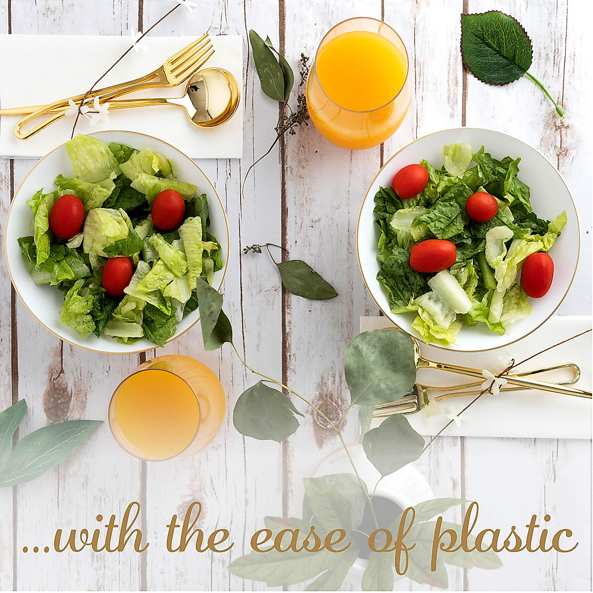 PLASTICPRO [16 OZ 20 Count] White Plastic Floral Design Party Soup bowls With Gold Rim Premium heavyweight Elegant Disposable Tableware Dishes