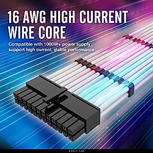 EZDIY-FAB Sleeved Cable - Cable Extension for Power Supply with Extra-Sleeved 24-PIN 8-PIN 6-PIN 4+4-PIN with Combs- White