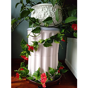 AirSun Artificial Morning Glory Flower Vines, 2pcs 15Feet Hanging Plants Silk Garland Fake Green Plant Home Garden Wall Fence Indoor Outdoor Wedding Birthday Decor (Red)