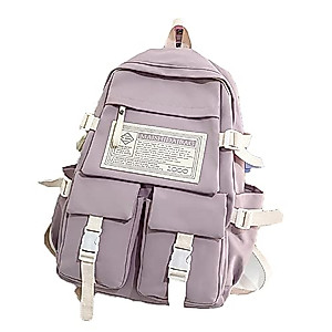 Women College Backpack Multipocket Nylon Waterproof Rucksack Portable Summer Travel Bag Large Capacity Casual Daypack,Purple,45 * 32cm
