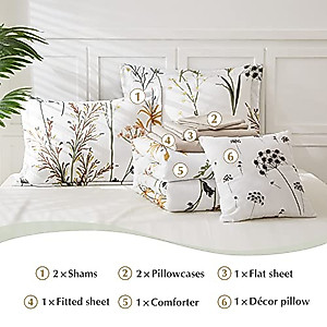 CASAAGUSTO King Comforter Set 8 PCS White & Green Dandelion Plant Comforter Set with Flowers Leaves Pattern Soft Seersucker Design All Season Microfiber Bedding Set with Decor Pillow (102"X90")