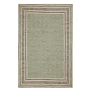 Casavani Hand Block Printed Cotton Dhurrie Geometric Green & Brown Area Rug Doormat Floor Rug Indoor Area Rugs for Bedroom Living Room Laundry Room 6x6 Feet Square