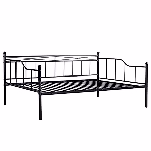 ODC Full Size Daybed with Adjustable Twin Pop Up Trundle, Heavy-Duty Steel Metal Extendable Bed for Bedroom Living Room,Black