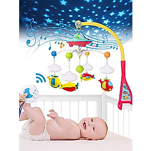 UNIH Baby Crib Mobile with Lights and Music, Moon and Stars Projection for Infants