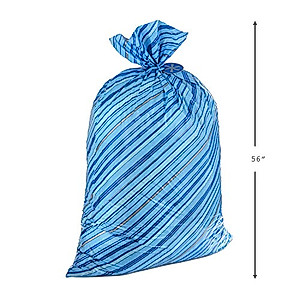 Hallmark 56" Jumbo XL Holiday Plastic Gift Bag (Blue Stripes with Gift Tag) for Hanukkah, Christmas, Father's Day, Birthday, Graduations, Baby Showers