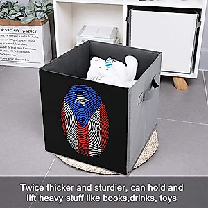 Puerto Rico Flag Finger Canvas Collapsible Storage Bins Cube Organizer Baskets with Handles for Home Office Car