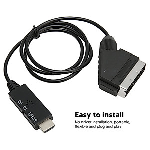 Scart to Converter Adapter, 1080P 60Hz HD Video, USB Power Cable, Plug and Play, for VHS DVD CRT TVs