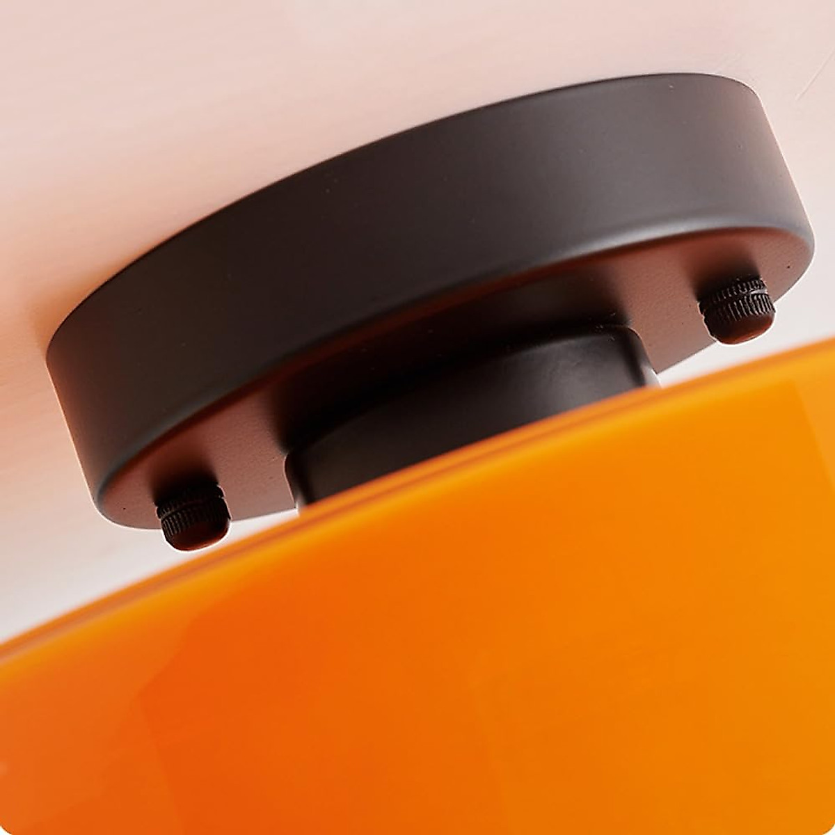 ACLBLK Mid Century Orange Glass Semi Flush Mount Ceiling Light with Milk Globe Nordic Modern Green Hallway Lighting Fixtures Round Bedside Wall Mount Lamp for Bedroom Cloakroom Stairway