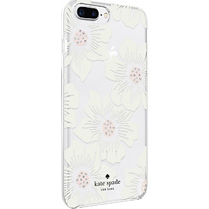 kate spade new york Protective Hardshell Case for iPhone 8 Plus, iPhone 7 Plus, iPhone 6s Plus & iPhone 6 Plus - Hollyhock Floral Clear / Cream with Stones
